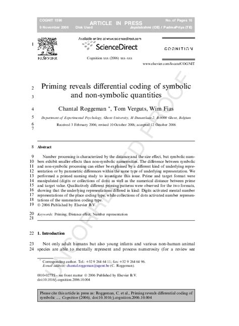 Pdf Priming Reveals Differential Coding Of Symbolic And Non Symbolic Quantities