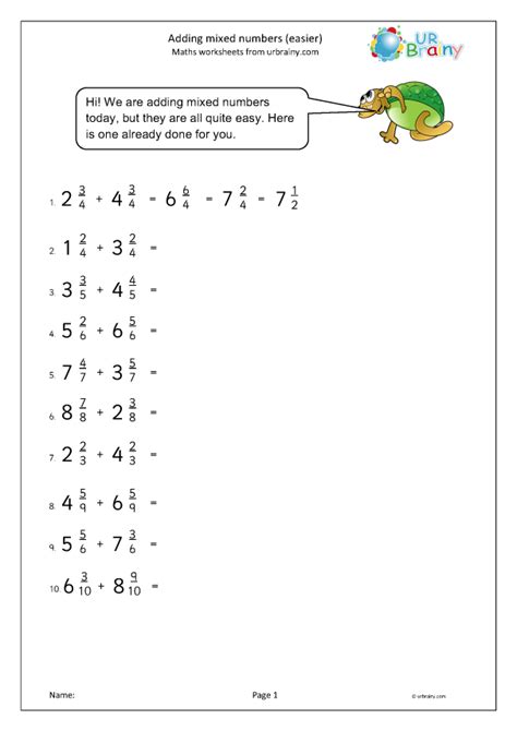 Worksheets Adding Mixed Numbers