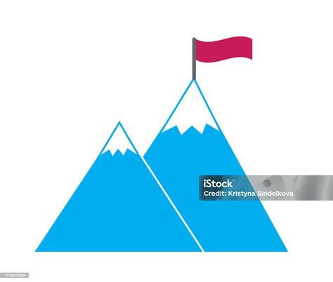 Hight 날카로운 눈 목표 개념의 붉은 깃발 간단한 벡터 아이콘 기호 커버 블루 마운틴 달성 대상 극복 장애물에 도달 개념에