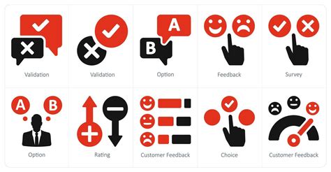 a set of 10 survey and rating icons as validation option feebback