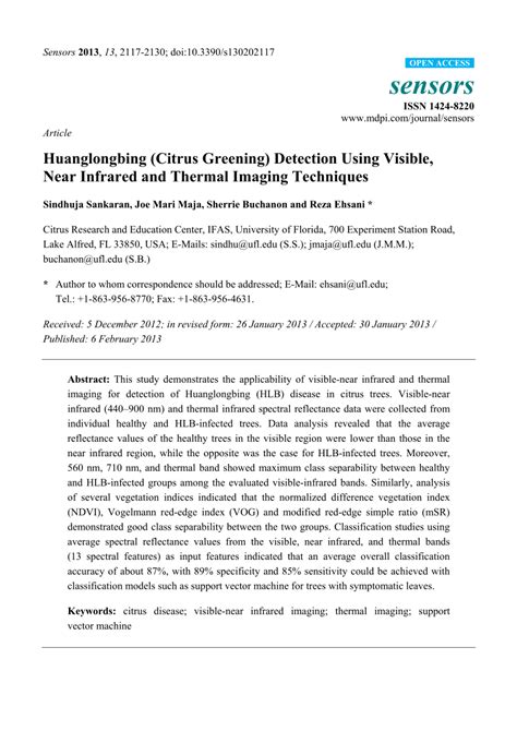 pdf huanglongbing citrus greening detection using visible near