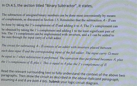 Solved In Ch45 The Section Titled Binary Subtractor It