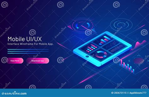 Mobile UI UX Concept Based Responsive Web Banner Design With Analysis Mobile App Screen On Blue