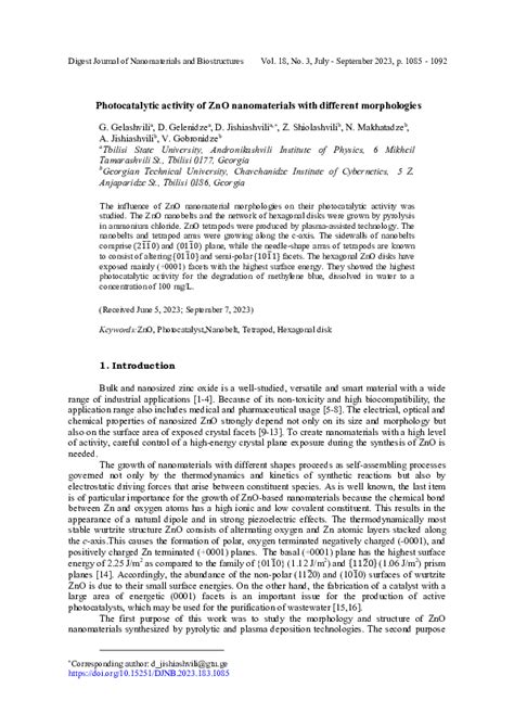 Pdf Photocatalytic Activity Of Zno Nanomaterials With Different Morphologies
