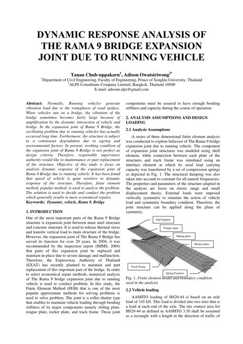 Pdf Dynamic Response Analysis Of The Rama 9 Bridge Expansion Joint Due To Running Vehicle