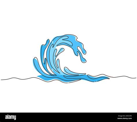 Continuous One Line Drawing Water Splashes Wave Twirl Isolated Surge