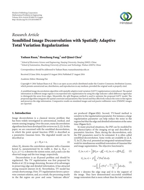 Pdf Semiblind Image Deconvolution With Spatially Adaptive Total Variation Regularization