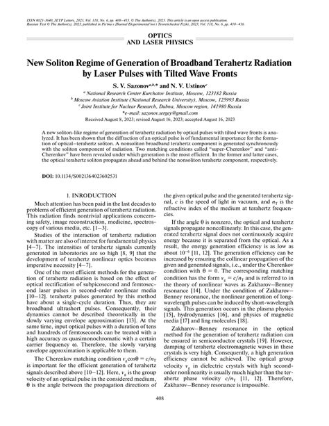 Pdf New Soliton Regime Of Generation Of Broadband Terahertz Radiation By Laser Pulses With
