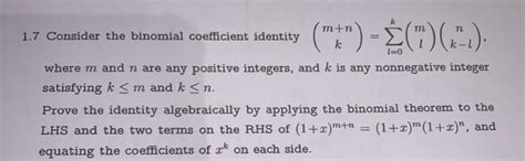 Solved 17 Consider The Binomial Coefficient Identity Mit