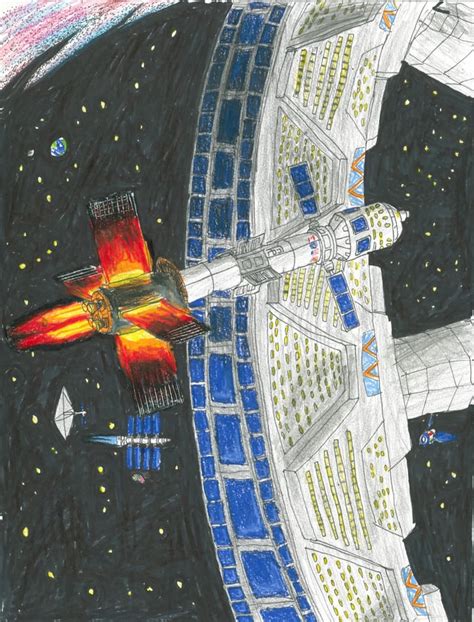 Nuclear Thermal Spacecraft Near A Rotary Space Station R Spaceporn