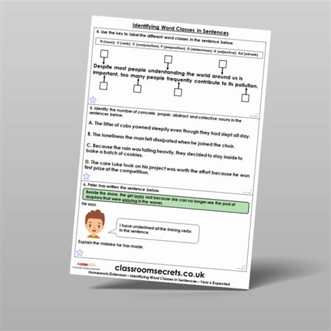 Year 6 Identifying Word Classes In Sentences Homework Resource