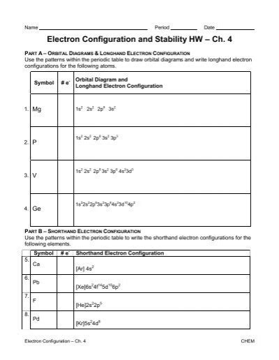 Electron Orbital Configuration Worksheet Answers