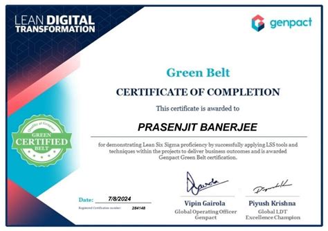 Completing A Green Belt Project In Genpact Is A Significant Achievement For Me That