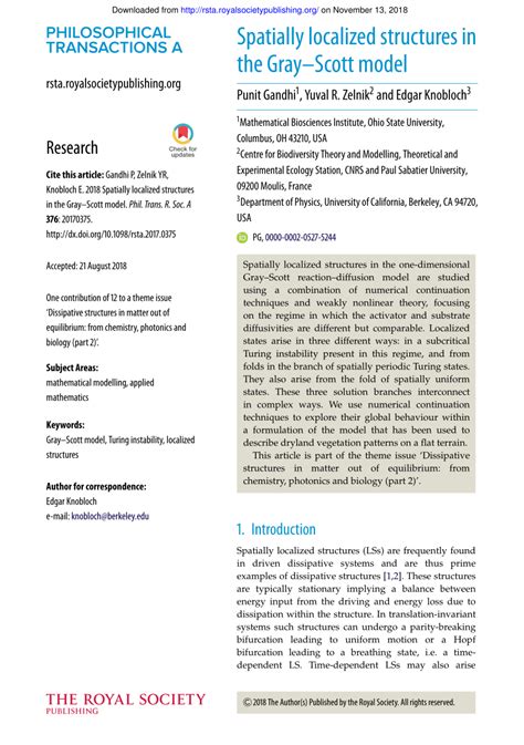 Pdf Spatially Localized Structures In The Grayscott Model