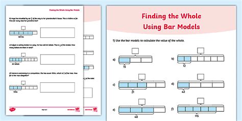 👉 Finding The Whole Using Bar Models Activity Sheet