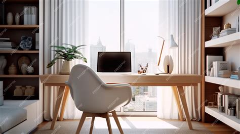 Premium Photo Sleek And Minimalist Home Office Setup With A Sleek