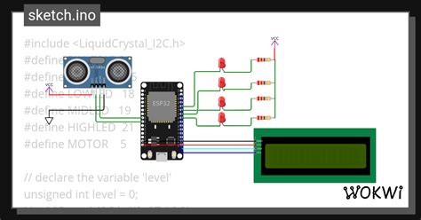 Water Level Controller Using Ultrasonic Sensor T4 Wokwi Esp32 Stm32 Arduino Simulator