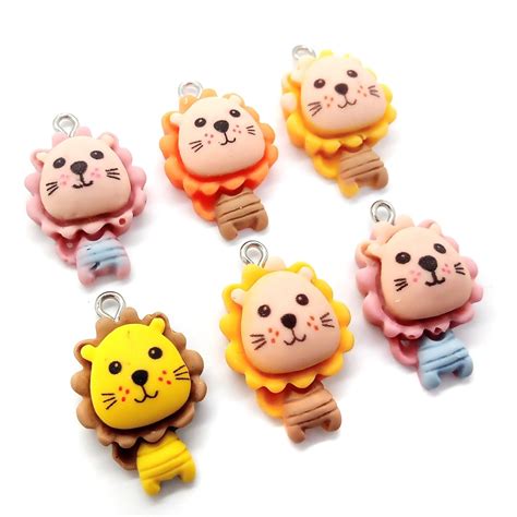 Cute Lion Charms 4 Pieces Kawaii Cabochon Pendants Adorabilities