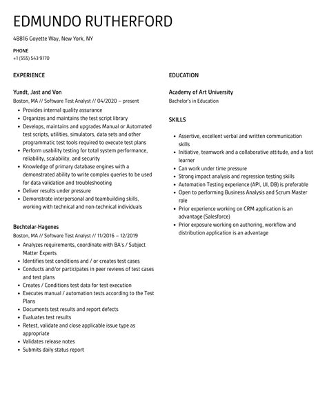 Software Test Analyst Resume Samples Velvet Jobs