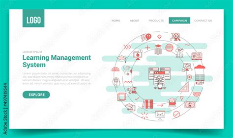 Lms Learning Management System Concept With Circle Icon For Website Template Or Landing Page