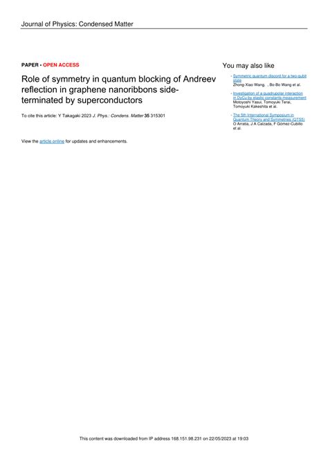 Pdf Role Of Symmetry In Quantum Blocking Of Andreev Reflection In Graphene Nanoribbons Side