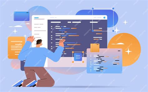 Premium Vector Web Developer Creating Program Code Development Of Software And Programming