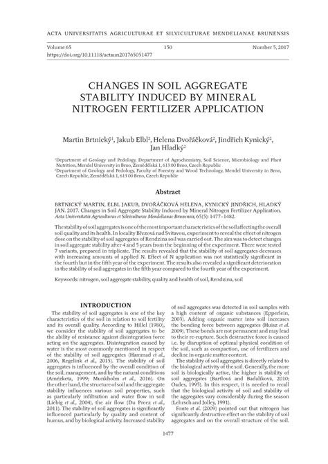 (PDF) Changes in Soil Aggregate Stability Induced by Mineral Nitrogen Fertilizer Application