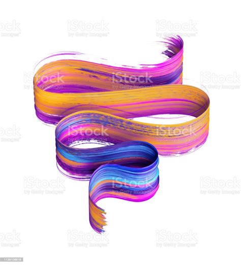 3d 렌더링 추상 브러시 스트로크 네온 얼룩 다채로운 접힌 리본 페인트 질감 예술적 클립 아트 흰색 배경에 고립 0명에 대한