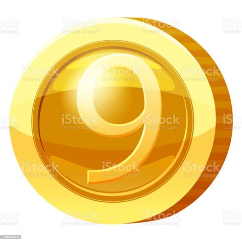 Gold Medal Coin Number 9 Symbol Golden Token For Games User Interface Asset Element Vector ...