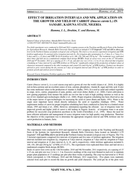 Effect of Irrigation Intervals and NPK A | PDF | Carrot | Fertilizer