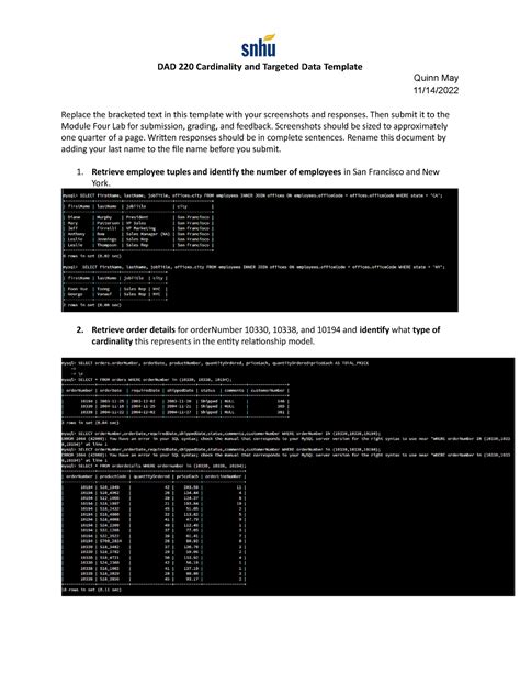 DAD 220 Cardinality And Targeted Data Quinn May DAD 220 Cardinality And Targeted Data Template