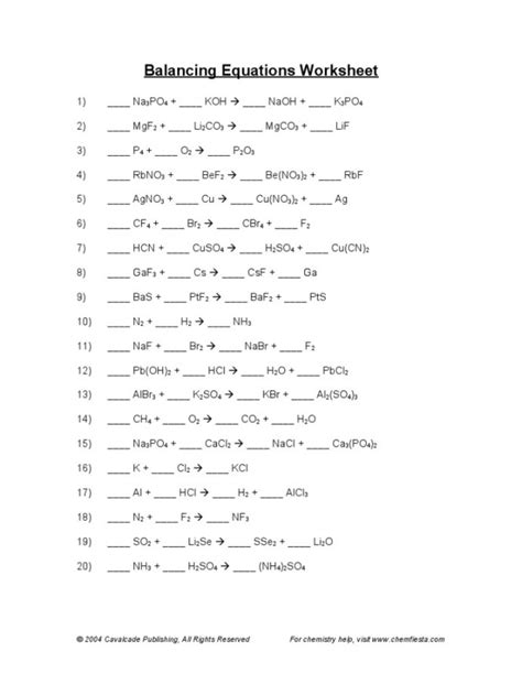 Balancing Equations Worksheet Chemfiesta Printable Pdf Template