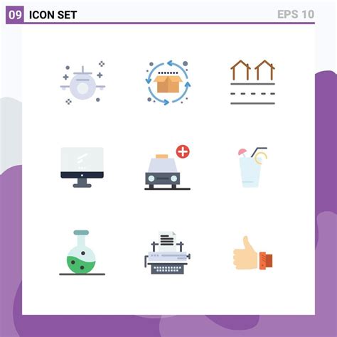 Mobile Interface Flat Color Set Of 9 Pictograms Of Pc Device Estate Monitor Residences Editable