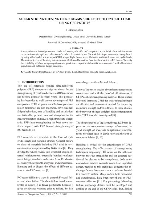 Pdf Shear Strengthening Of Rc Beams Subjected To Cyclic Load Using Cfrp Strips