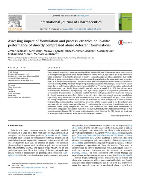 Pdf Assessing Impact Of Formulation And Process Variables On In Vitro