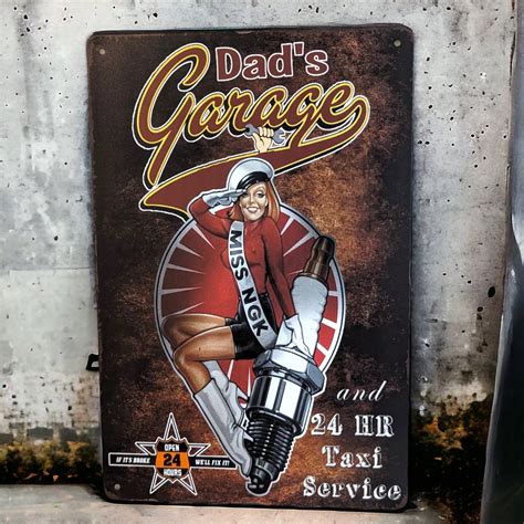 Dads Garage Pin Up Girl Sign Petro Signs Pin Up Girl Signs