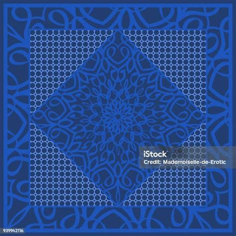 파란색 두건 패턴 꽃 스타일 기와 함께 인쇄 베개 양탄자 양탄자를 위한 디자인 벡터 일러스트 레이 션 깔개에 대한 스톡 벡터 아트 및 기타 이미지 Istock