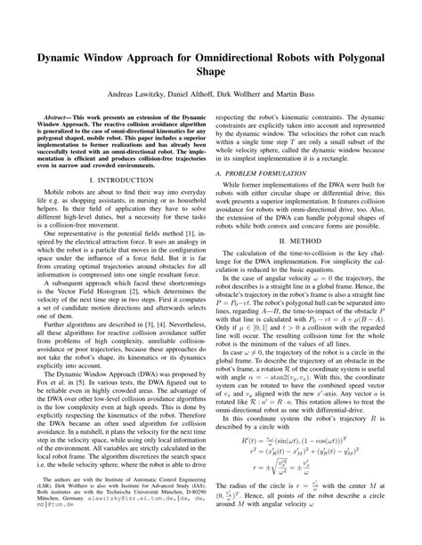 pdf dynamic window approach for omni directional robots with