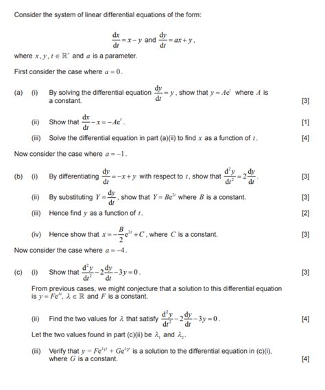 solved consider the system of linear differential equations