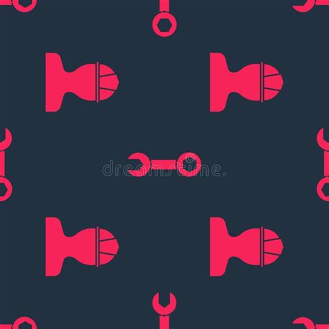 Set Worker Safety Helmet And Wrench Spanner On Seamless Pattern Vector Stock Vector
