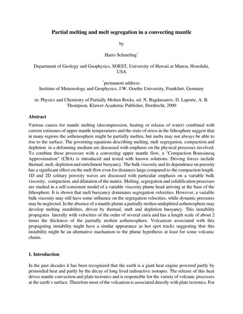 Pdf Partial Melting And Melt Segregation In A Convecting Mantle