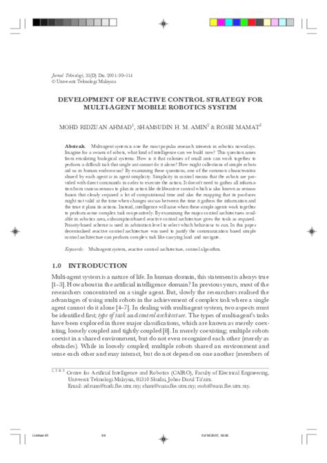 Pdf Development Of Reactive Control Strategy For Multi Agent Mobile Robotics System