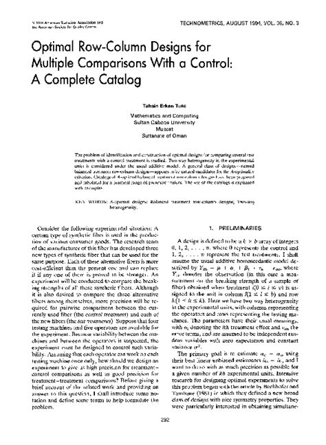 Pdf Optimal Row Column Designs For Multiple Comparisons With A