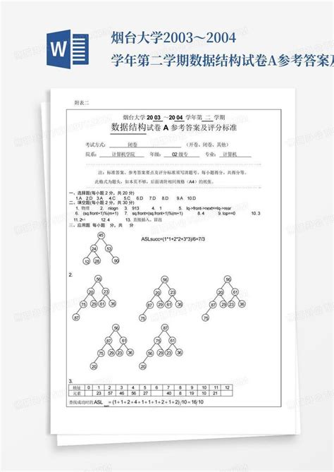 烟台大学2003～2004学年第二学期数据结构试卷a参考答案及评分文word模板下载编号qebvgokw熊猫办公