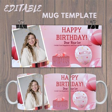Personalized Photo Happy Birthday Mug Template Digital Download