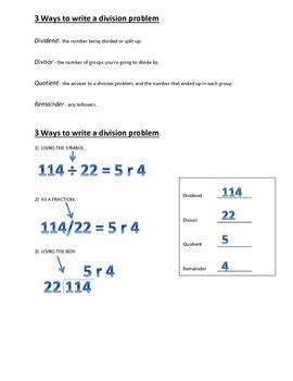 Parts Of A Division Problem Ways To Write A Division Problem