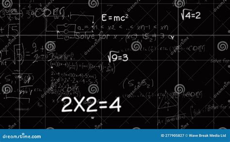 Animation Of Mathematical Equations And Formulas Floating Over Grid