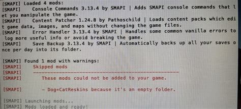 Skipped Mods Due To Empty Folder” I Gave Smapi And Content Patcher