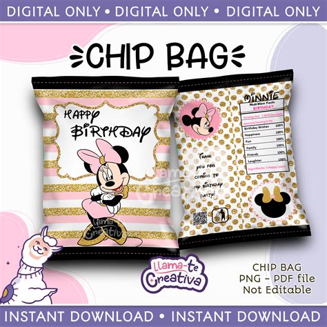 Minnie Mouse Chip Bag Chip Bags Digital Printable Instan Inspire