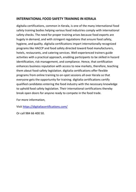 Ppt International Food Safety Training In Kerala Powerpoint